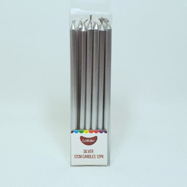 Long Candles pkt of 12 - Silver – The Cake Shop